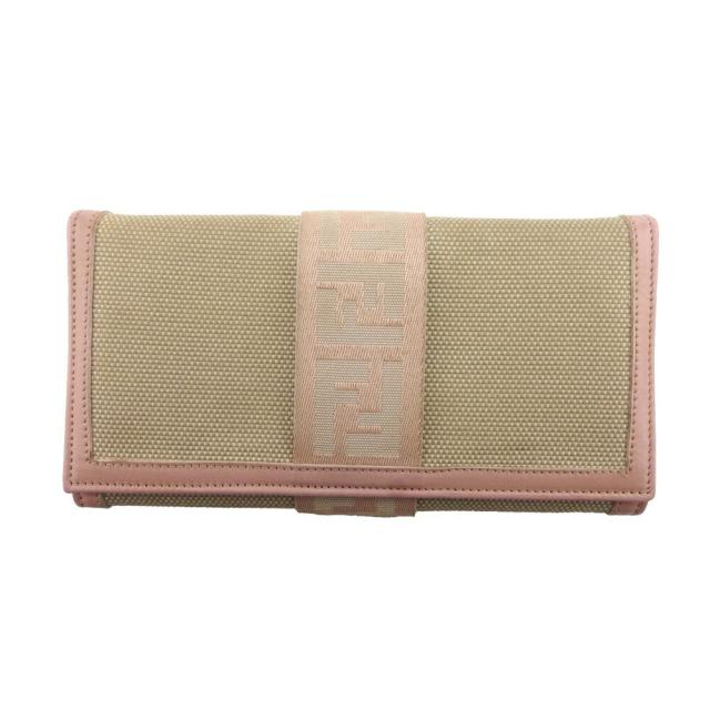 【X'masセール★30%OFF】フェンディ FENDI 長財布FFロゴライン ベージュ ピンク ゴールド レディース 中古