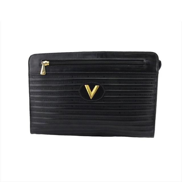 【BIGお買い物ラリー★30%OFFセール中】マリオ・ヴァレンティノ MARIO VALENTINO クラッチバッグVマーク ブラック ゴールド レディース 中古