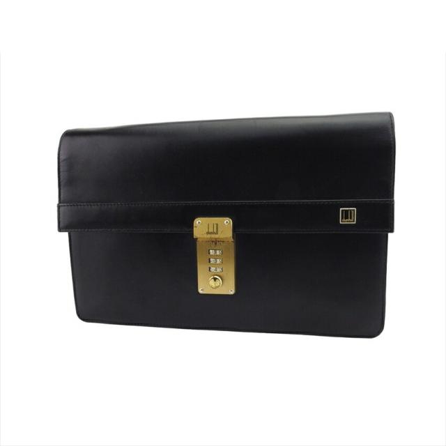 【BIGお買い物ラリー★30%OFFセール中】ダンヒル Dunhill クラッチバッグロゴプレート ブラック ゴールド レディース 中古