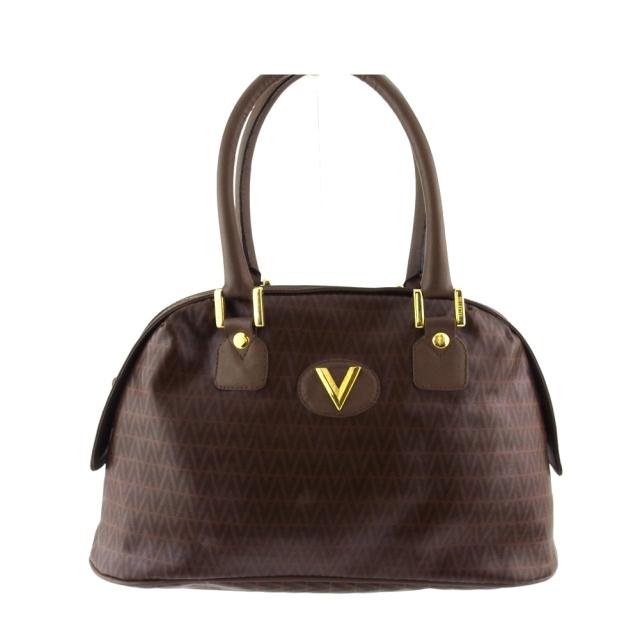 【X'masセール★30%OFF】マリオ・ヴァレンティノ MARIO VALENTINO ハンドバッグVマーク ブラウン ゴールド レディース 中古