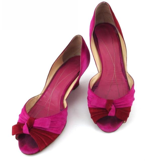 【BIGお買い物ラリー★30%OFFセール中】ケイトスペード Kate Spade パンプスオープントゥ セパレート ウェッジソール レッド ピンク レディース 中古