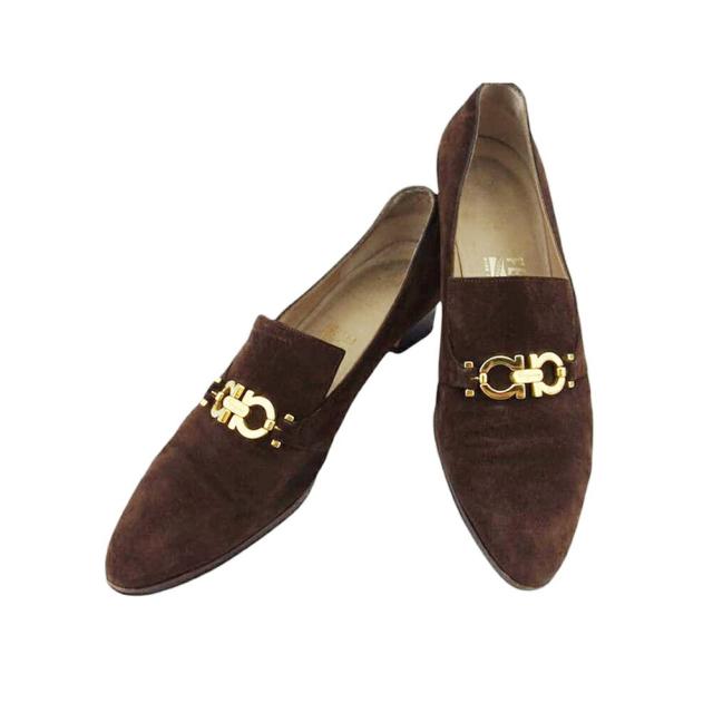 【X'masセール★30%OFF】サルヴァトーレフェラガモ Salvatore Ferragamo パンプスガンチーニ ♯8C ローファー ブラウン ゴールド レディース 中古
