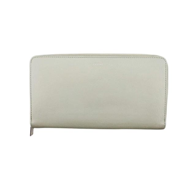 【X'masセール★30%OFF】セリーヌ CELINE 長財布ロゴ ラージジップドマルチファンクション グレー 灰色 ベージュ シルバー レディース 中古