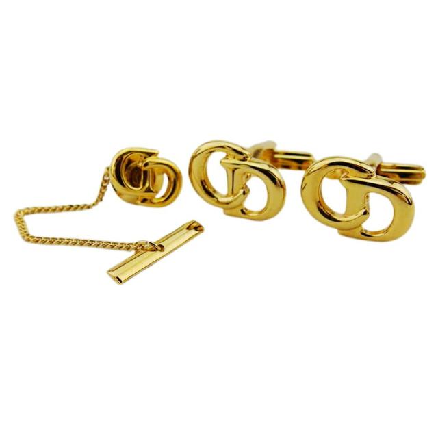 【X'masセール★30%OFF】ディオール Dior カフス2アイテムセット CDマーク スウィヴル式 タイタック ゴールド レディース 中古