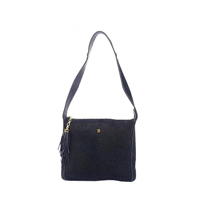 【BIGお買い物ラリー★30%OFFセール中】バリー BALLY ショルダーバッグキルティング Bマーク タッセル ブラック ゴールド レディース 中古