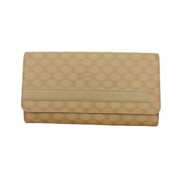 【BIGお買い物ラリー★30%OFFセール中】セリーヌ CELINE 長財布マカダム ベージュ ブラウン ゴールド レディース 中古
