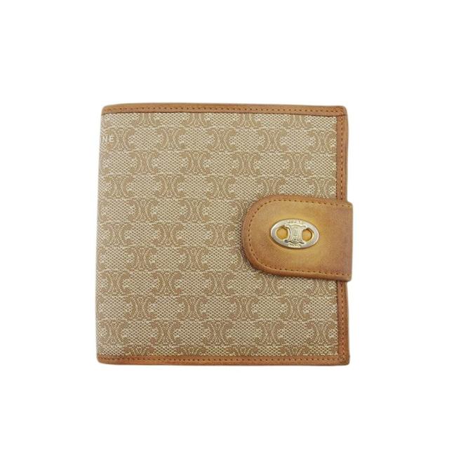 【X'masセール★30%OFF】セリーヌ CELINE 二つ折り財布マカダム ベージュ ブラウン ゴールド レディース 中古