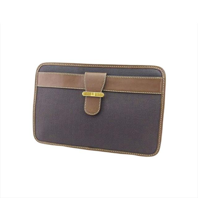 【BIGお買い物ラリー★30%OFFセール中】ダンヒル Dunhill クラッチバッグヘリンボーン グレー 灰色 ブラウン ゴールド レディース 中古