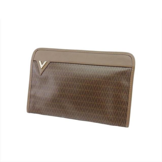 【BIGお買い物ラリー★30%OFFセール中】マリオ・ヴァレンティノ MARIO VALENTINO クラッチバッグVマーク ブラウン ゴールド シルバー レディース 中古
