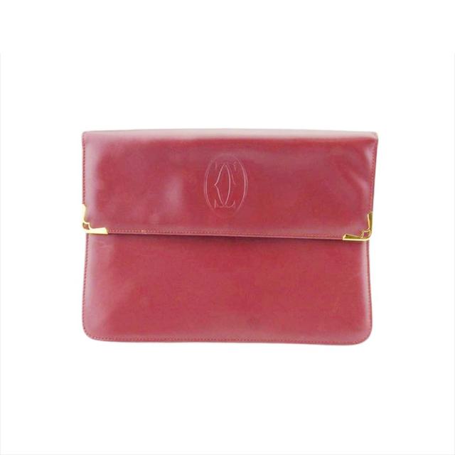 【X'masセール★30%OFF】カルティエ CARTIER クラッチバッグ ボルドー×ゴールド レディース 中古