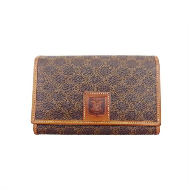 【X'masセール★30%OFF】セリーヌ CELINE 二つ折り財布マカダム ダークブラウン×ブラウン レディース 中古
