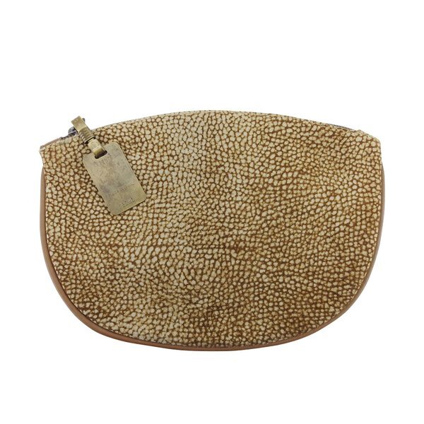 【BIGお買い物ラリー★30%OFFセール中】ボルボネーゼ BORBONESE ポーチうずら柄 redwallタグ付き ベージュ ブラウン ゴールド レディース 中古