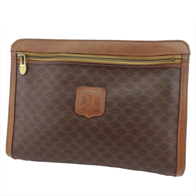 【X'masセール★30%OFF】セリーヌ CELINE クラッチバッグマカダム ブラウン ベージュ ゴールド レディース 中古