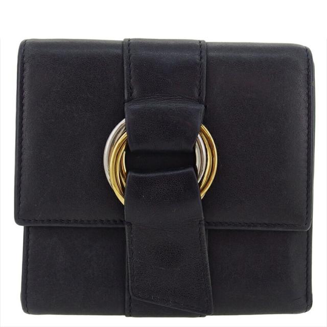 【BIGお買い物ラリー★30%OFFセール中】カルティエ CARTIER 三つ折り財布トリニティ ブラック ゴールド シルバー レディース 中古