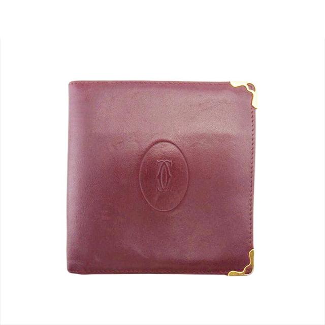 【BIGお買い物ラリー★30%OFFセール中】カルティエ CARTIER 二つ折り財布 マストライン ボルドー×ゴールド レディース 中古