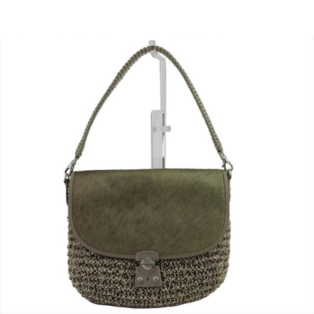 【BIGお買い物ラリー★30%OFFセール中】アンテプリマ ANTEPRIMA ショルダーバッグ異素材コンビ グレー 灰色 グリーン ベージュ レディース 中古