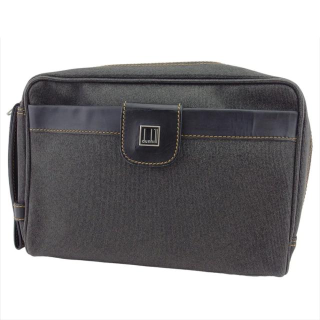 【BIGお買い物ラリー★30%OFFセール中】ダンヒル Dunhill クラッチバッグロゴプレート グレー 灰色 ブラック シルバー レディース 中古