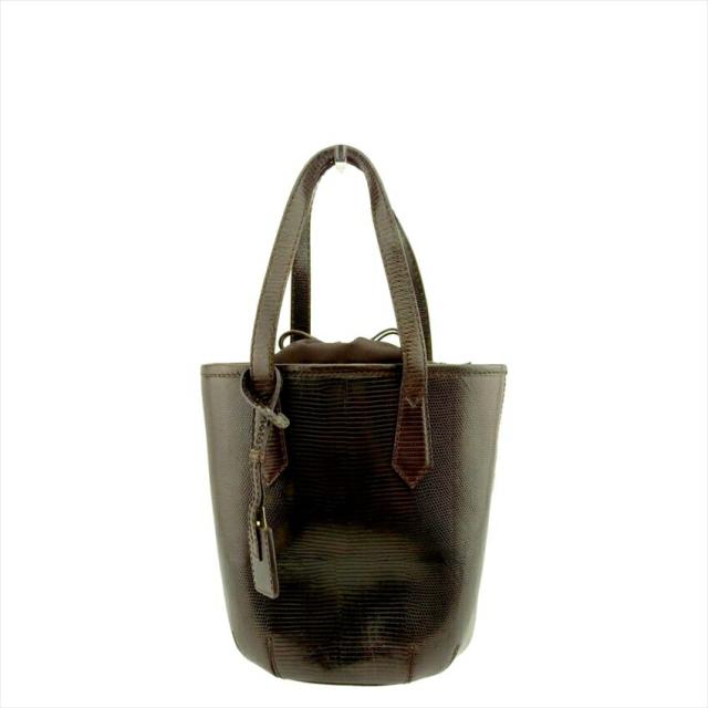 【X'masセール★30%OFF】マックスマーラ MAX MARA トートバッグリザード調 ロゴプレートタグ付き ブラウン ゴールド レディース 中古