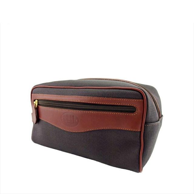 【BIGお買い物ラリー★30%OFFセール中】ダンヒル Dunhill クラッチバッグヘリンボーン グレー 灰色 ブラウン ゴールド レディース 中古