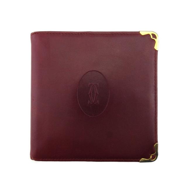 【BIGお買い物ラリー★30%OFFセール中】カルティエ CARTIER 二つ折り財布マストライン ボルドー ゴールド レディース 中古