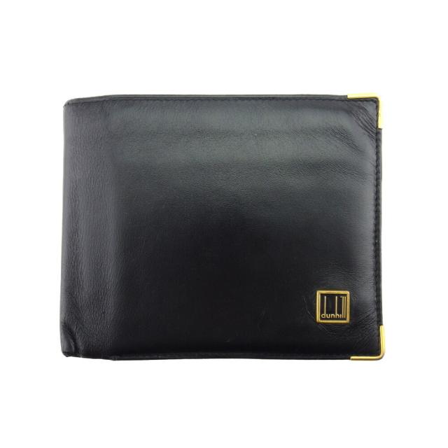 【BIGお買い物ラリー★30%OFFセール中】ダンヒル Dunhill 二つ折り財布ロゴプレート ブラック ゴールド レディース 中古