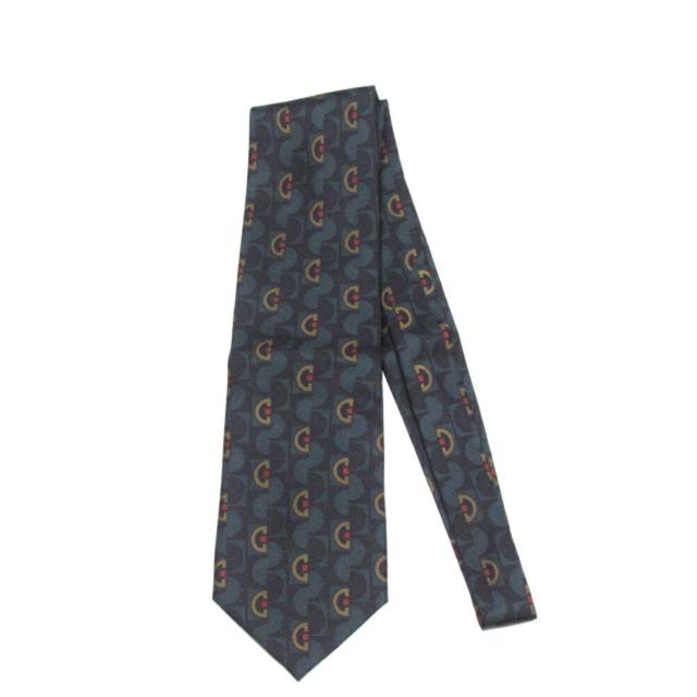【BIGお買い物ラリー★30%OFFセール中】グッチ GUCCI ネクタイGモチーフ柄 グリーン ブラック系 レディース 中古
