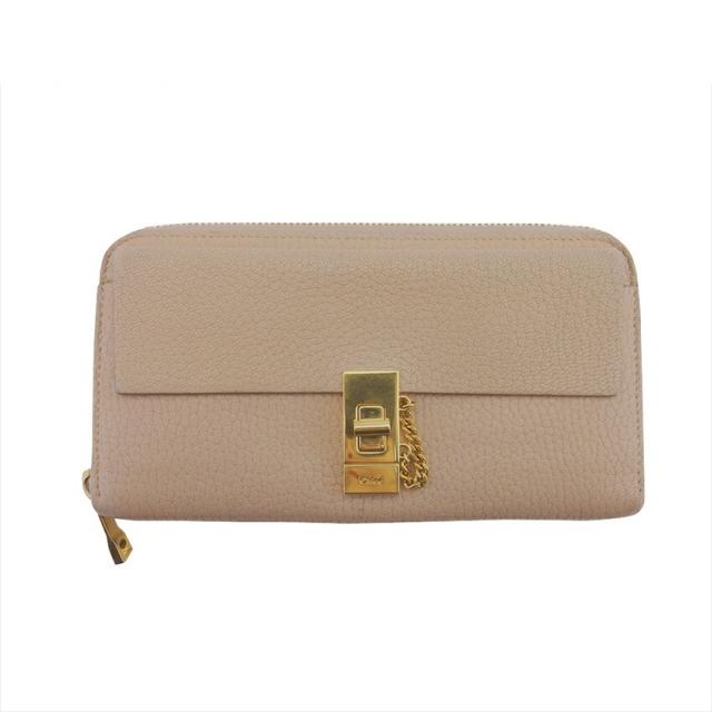 【BIGお買い物ラリー★30%OFFセール中】クロエ Chloe 長財布ドリュー ピンク ベージュ ゴールド レディース 中古