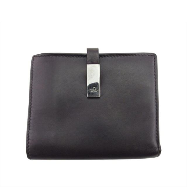 【X'masセール★30%OFF】グッチ GUCCI 二つ折り財布ロゴプレート ブラウン シルバー レディース 中古