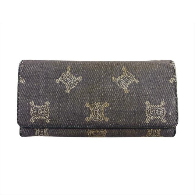 【BIGお買い物ラリー★30%OFFセール中】セリーヌ CELINE 長財布パリマカダム デニム ネイビー ホワイト 白 レディース 中古