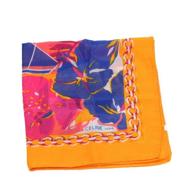 【BIGお買い物ラリー★30%OFFセール中】セリーヌ CELINE ハンカチプリント 柄 オレンジ ピンク ブルー系 レディース 中古