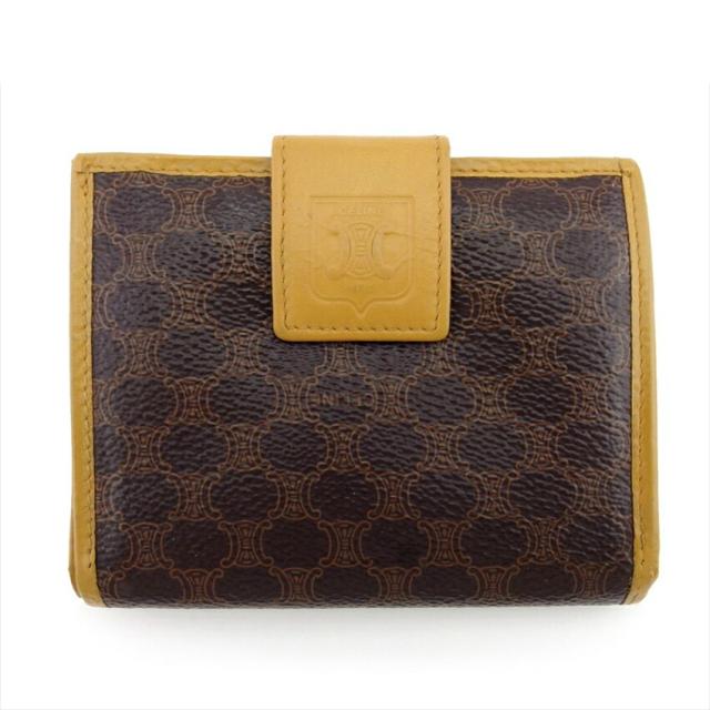 【X'masセール★30%OFF】セリーヌ CELINE 二つ折り財布マカダム ブラウン ベージュ ゴールド レディース 中古