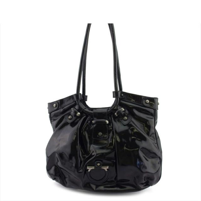 【BIGお買い物ラリー★30%OFFセール中】サルヴァトーレフェラガモ Salvatore Ferragamo トートバッグガンチーニ ブラック シルバー レディース 中古