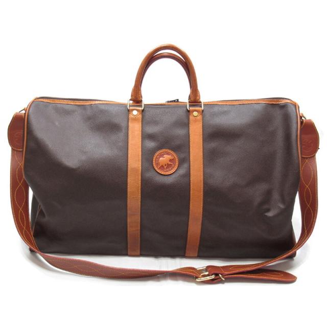 【BIGお買い物ラリー★30%OFFセール中】ハンティングワールド HUNTING WORLD ボストンバッグロゴ 2WAYショルダー ブラウン ベージュ ゴールド レディース 中古