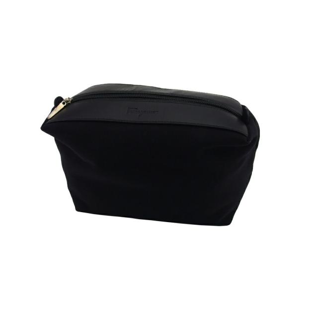 【X'masセール★30%OFF】サルヴァトーレフェラガモ Salvatore Ferragamo ポーチロゴ ブラック シルバー レディース 中古