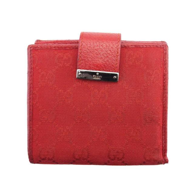 【BIGお買い物ラリー★30%OFFセール中】グッチ GUCCI 二つ折り財布GG柄 レッド レディース 中古