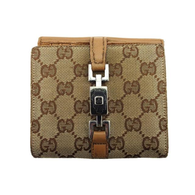【BIGお買い物ラリー★30%OFFセール中】グッチ GUCCI 二つ折り財布GG柄 ジャッキー金具 ブラウン レディース 中古
