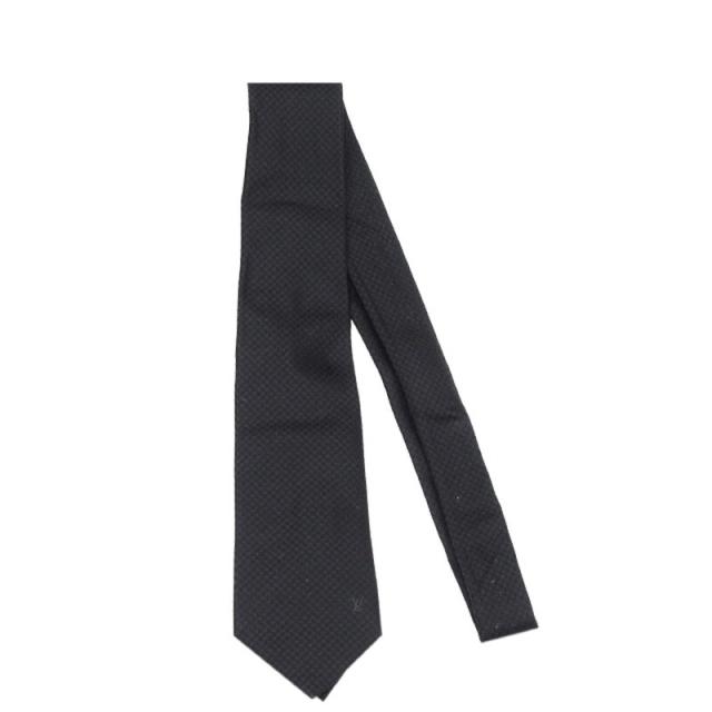 【BIGお買い物ラリー★30%OFFセール中】ルイ・ヴィトン LOUIS VUITTON ネクタイダミエグラフィット LVマーク刺繍入り ブラック グレー 灰色 レディース 中古