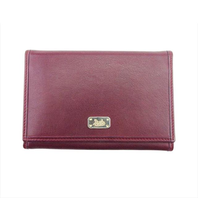 【BIGお買い物ラリー★30%OFFセール中】セリーヌ CELINE 三つ折り財布ホースキャリッジプレート ボルドー ゴールド レディース 中古