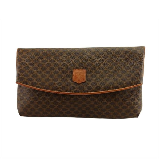 【BIGお買い物ラリー★30%OFFセール中】セリーヌ CELINE クラッチバッグマカダム ブラウン ベージュ ゴールド レディース 中古