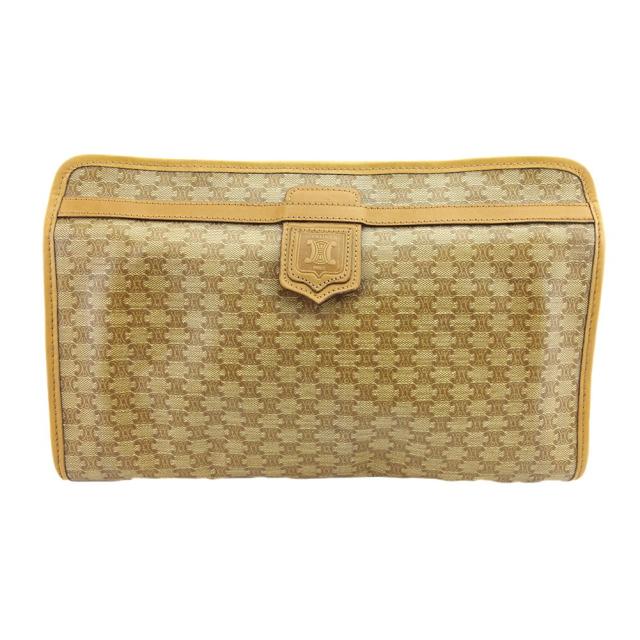 【BIGお買い物ラリー★30%OFFセール中】セリーヌ CELINE クラッチバッグマカダム ベージュ ブラウン ゴールド レディース 中古