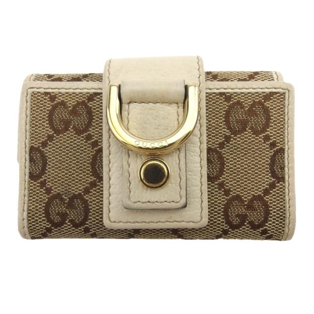 【BIGお買い物ラリー★30%OFFセール中】グッチ GUCCI キーケースGGキャンバス アイボリー　ブラウン　ゴールド レディース 中古