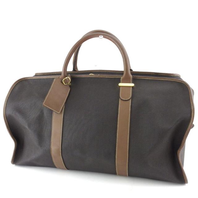 【X'masセール★30%OFF】ダンヒル Dunhill ボストンバッグヘリンボーン グレー 灰色 ブラウン ゴールド レディース 中古