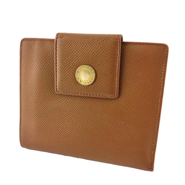【BIGお買い物ラリー★30%OFFセール中】ブルガリ BVLGARI 二つ折り財布クラシコ ロゴボタン ライトブラウン ゴールド レディース 中古