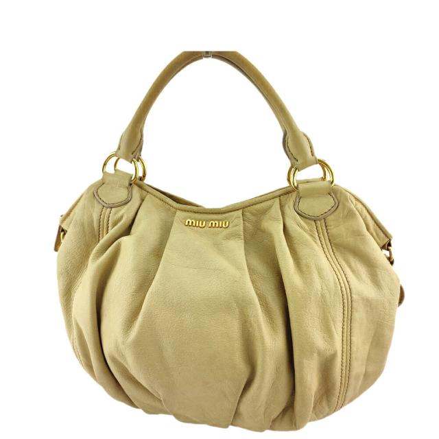 【BIGお買い物ラリー★30%OFFセール中】ミュウミュウ MIUMIU トートバッグタック入り ベージュ ゴールド レディース 中古