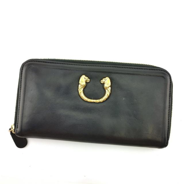 【BIGお買い物ラリー★30%OFFセール中】ブルガリ BVLGARI 長財布レオーニ ライオン ブラック ゴールド レディース 中古