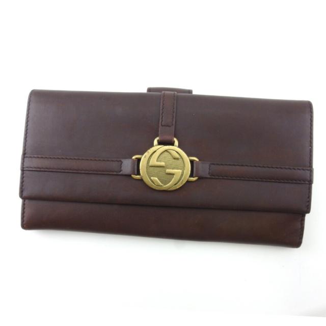 【X'masセール★30%OFF】グッチ GUCCI 長財布インターロッキングG ダブルG ブラウン ゴールド レディース 中古