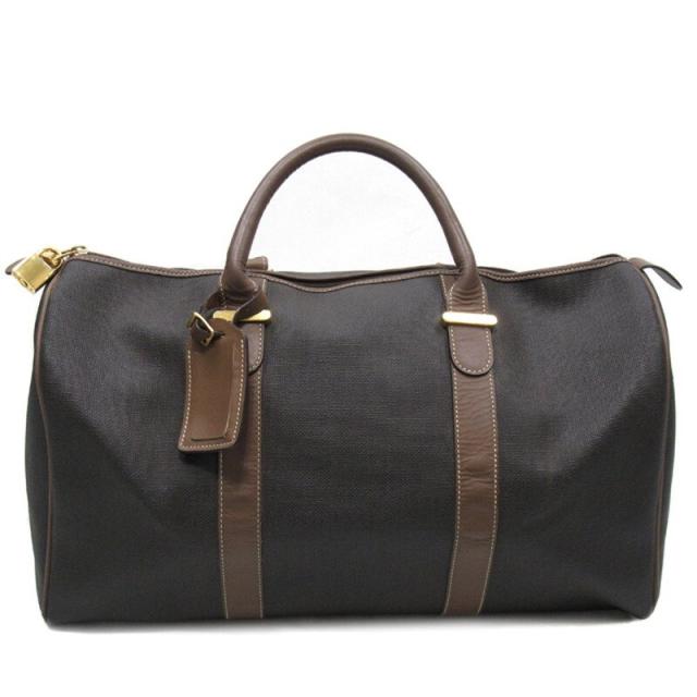 【BIGお買い物ラリー★30%OFFセール中】ダンヒル Dunhill ボストンバッグヘリンボーン グレー 灰色 ブラウン ゴールド レディース 中古