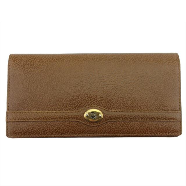 【BIGお買い物ラリー★30%OFFセール中】ディオール Dior 長財布ロゴプレート ライトブラウン ゴールド レディース 中古