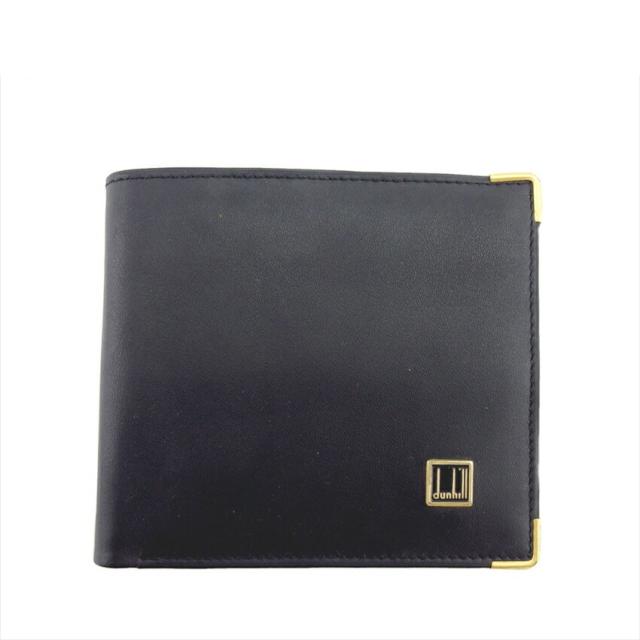 【BIGお買い物ラリー★30%OFFセール中】ダンヒル Dunhill 二つ折り財布ロゴプレート 角プレート付き ブラック ゴールド レディース 中古