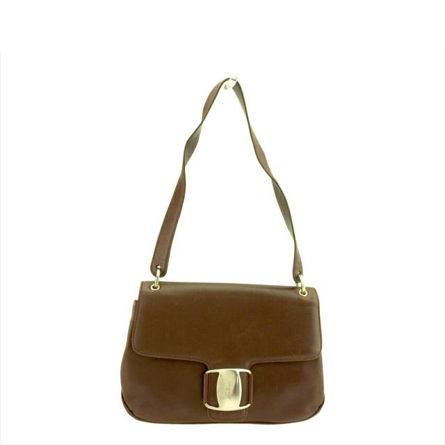 【BIGお買い物ラリー★30%OFFセール中】サルヴァトーレフェラガモ Salvatore Ferragamo ショルダーバッグヴァラ ブラウン シルバー レディース 中古